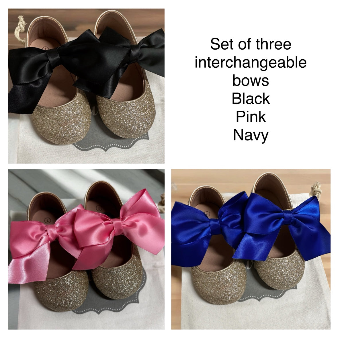 Set of 3 Interchangeable bows for Trinity Pair - Navy, Pink, Black ...